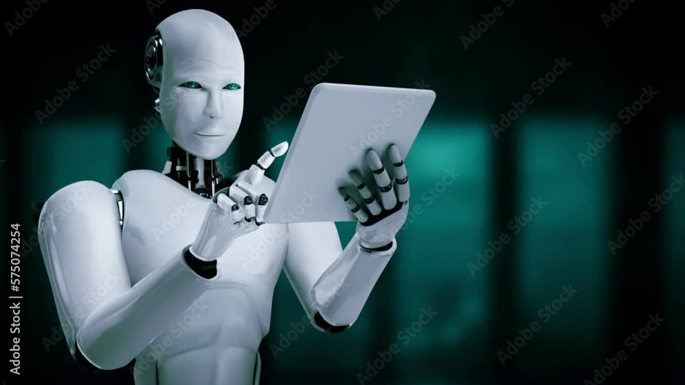 Robot hominoid using tablet computer for big data analytic using AI thinking brain , artificial ...