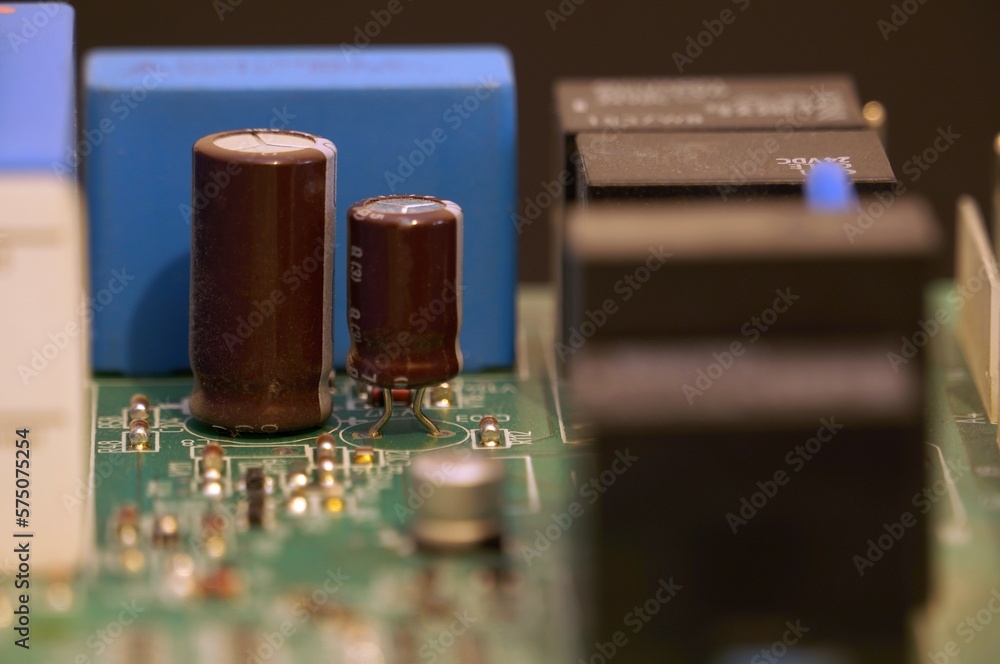 components on a board. close up of electronic circuit board. Closeup on ...