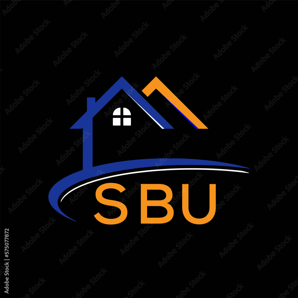 SBU house logo, letter logo. SBU blue image on black background and ...
