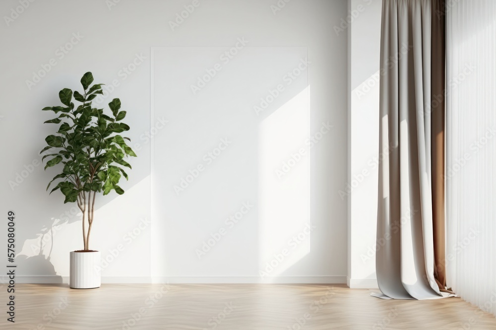 Room Empty Background: A Plant Mockup Set Against a Clean White Wall ...