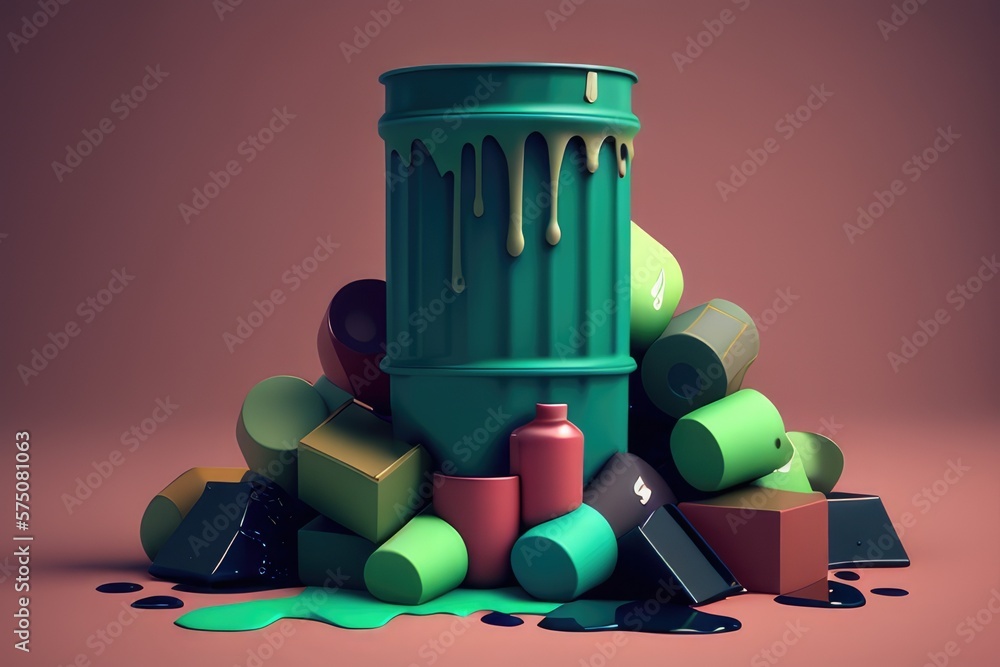 pile of abandoned plastic containers overflowing with toxic sludge AI ...