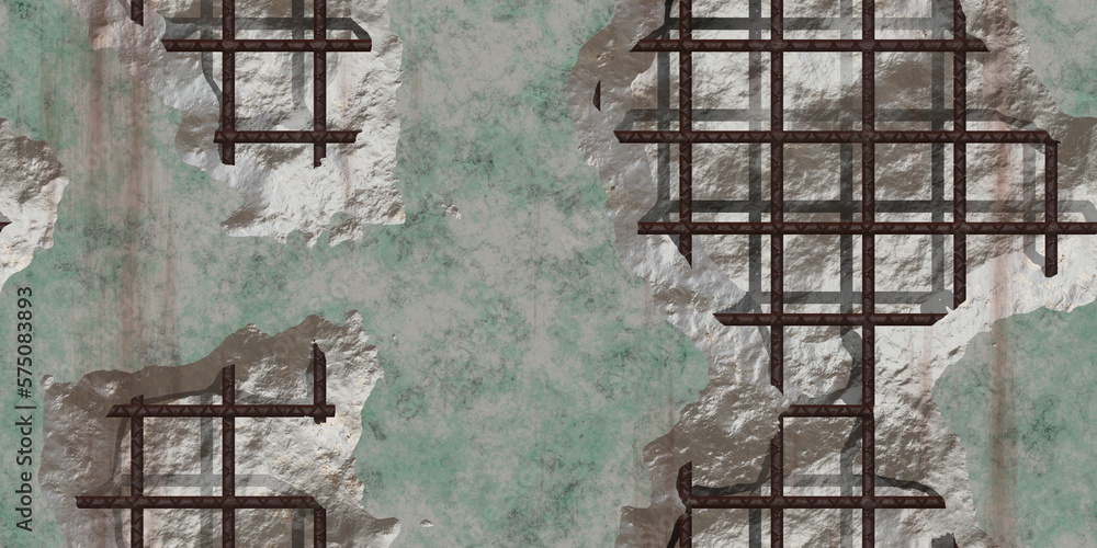 Poster Seamless damaged concrete with rusty rebar textures – Wall Art ...