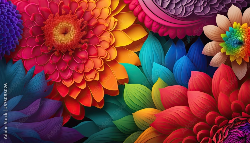 rainbow colorful flower collage background, generative ai Stock ...