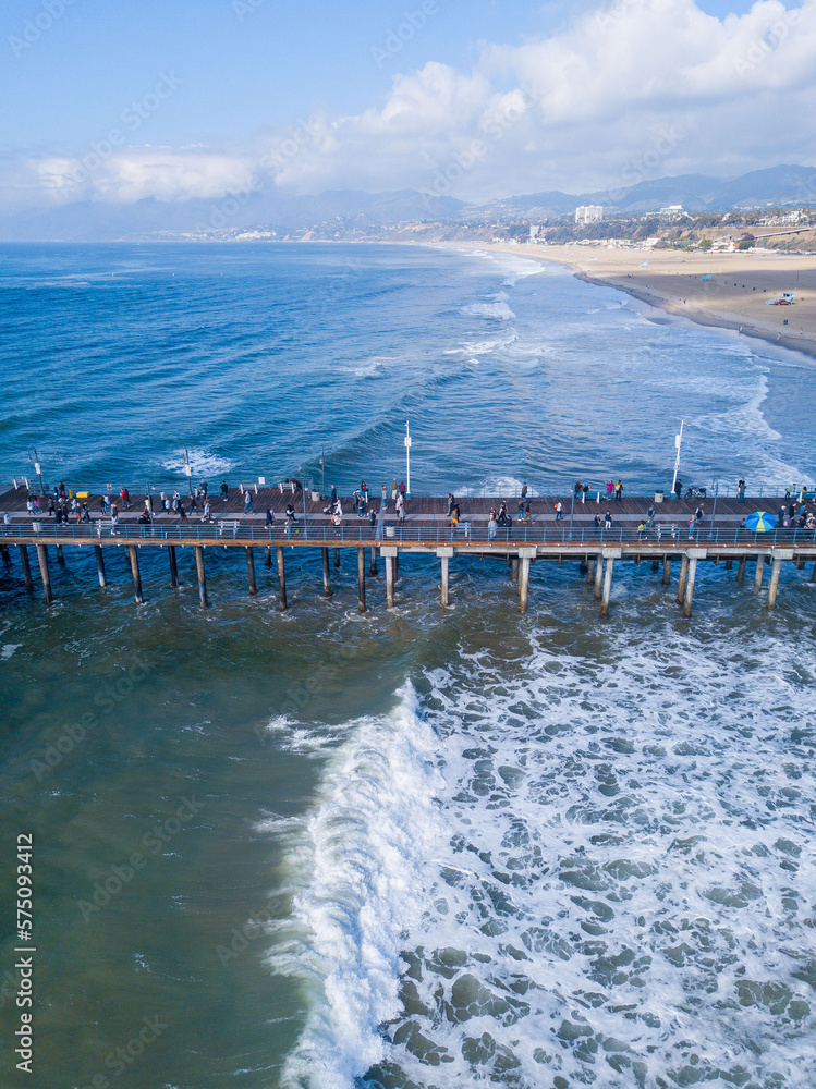 Aerial photos of the santa monica Pier, The Strand bike path, and beach ...