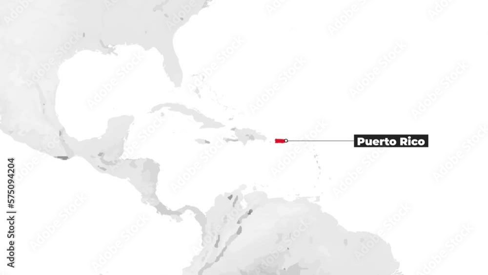 World map showing Puerto Rico. From above zoom in. Country red is ...