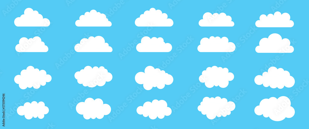 Big set of Cloud Icons in trendy flat style isolated with blue ...