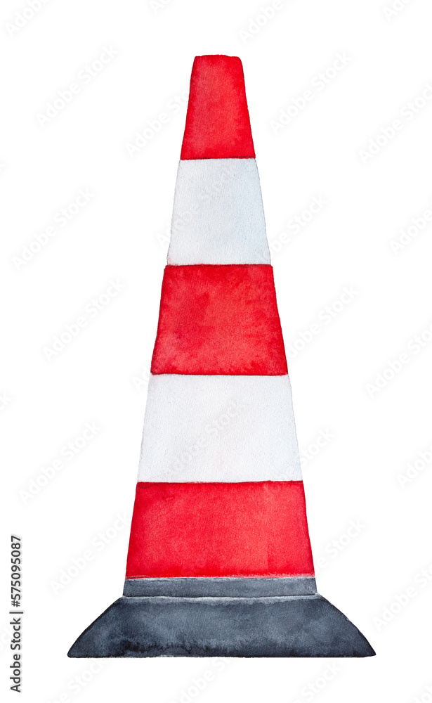 Watercolour illustration of red and white striped Traffic Safety Cone ...