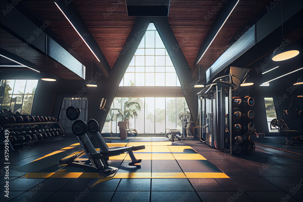 Contemporary spotless fitness gym center interior.generative ai Stock ...