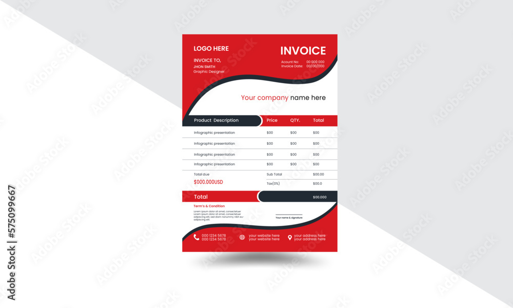 Professional modern invoice design template, vector illustration bill ...