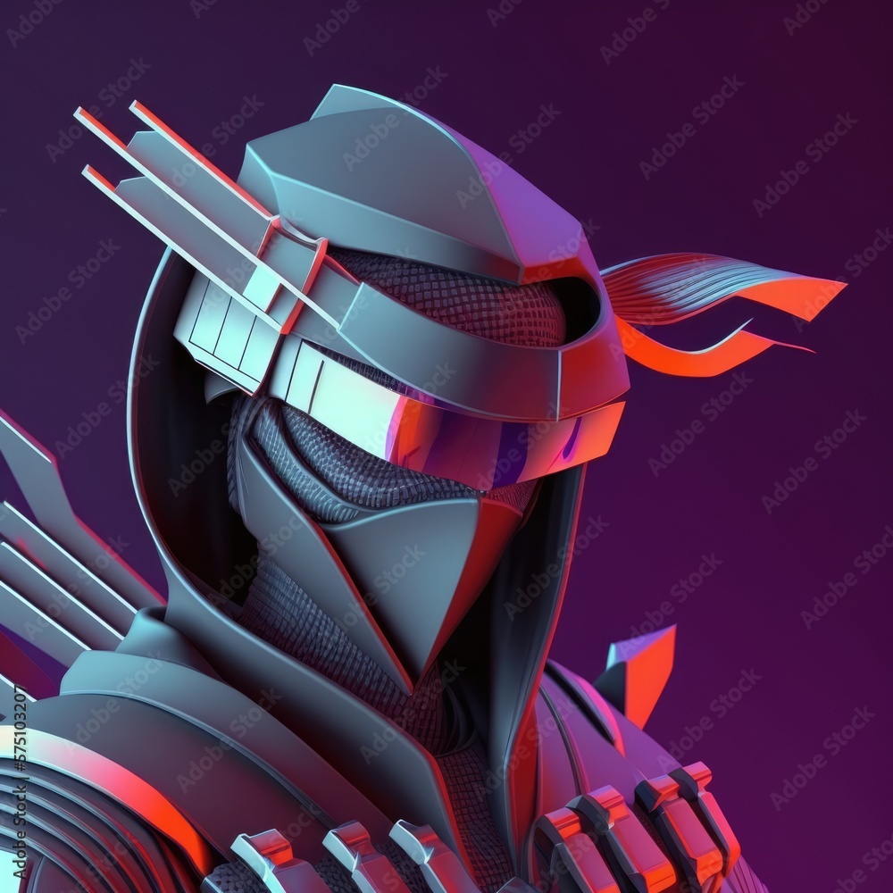 cyber ninja in a virtual reality, with katanas and a visor digital ...