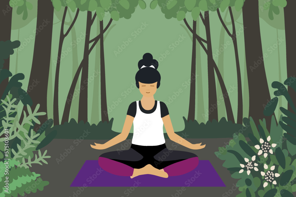 Experience the forest with all senses during forest bathing (Shinrin Yoku). A dark haired woman ...