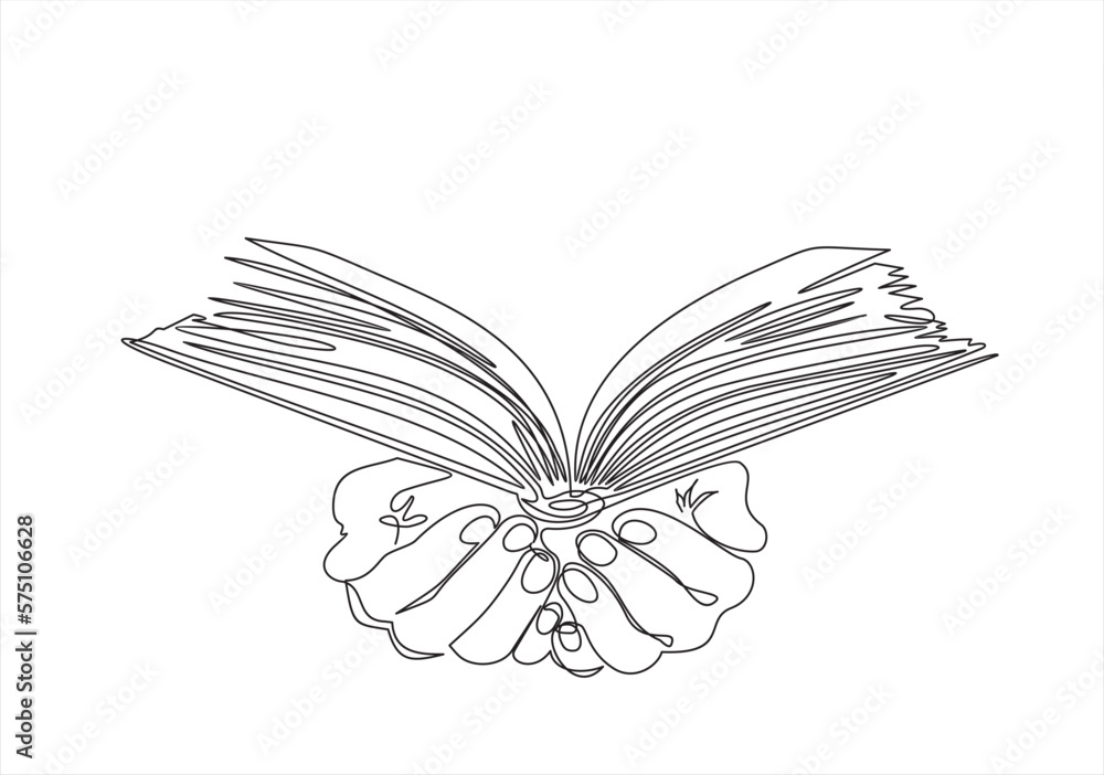 Continuous One Line Drawing Of A Hands Holding Open Book Flying Pages Human Hands Holding A
