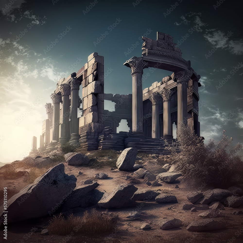 Historical stone ruins of an ancient temple, parthenon Athens Greece. Greek architecture with ...