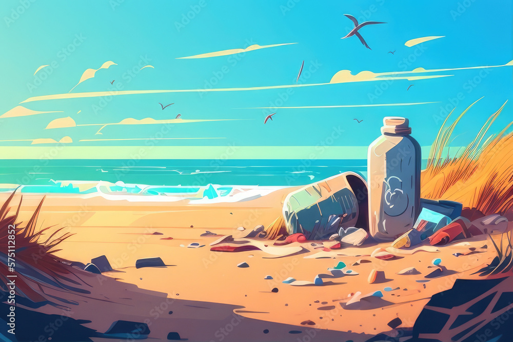 Garbage on the Beach: beautiful beach covered in litter and waste ...