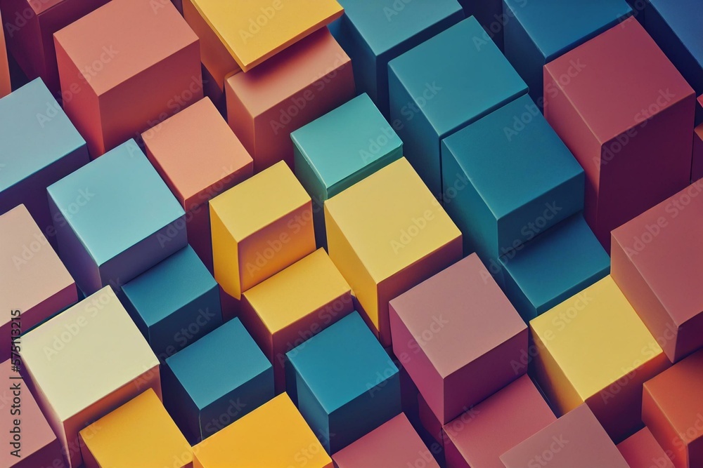 Different colored cubes floating out of box of cubes isolated on white background, business ...