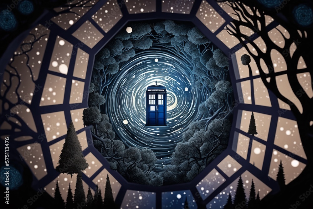 Photosphere Style Illustration of a Vintage British Police Box in Space ...