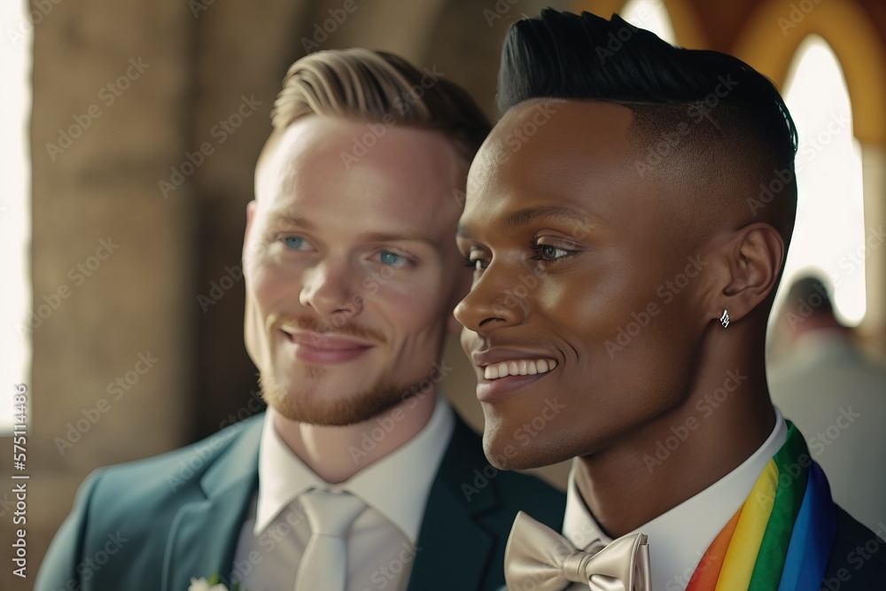 Freedom Of Marriage Happy Interracial Gay Couple On The Lgbt Same Sex