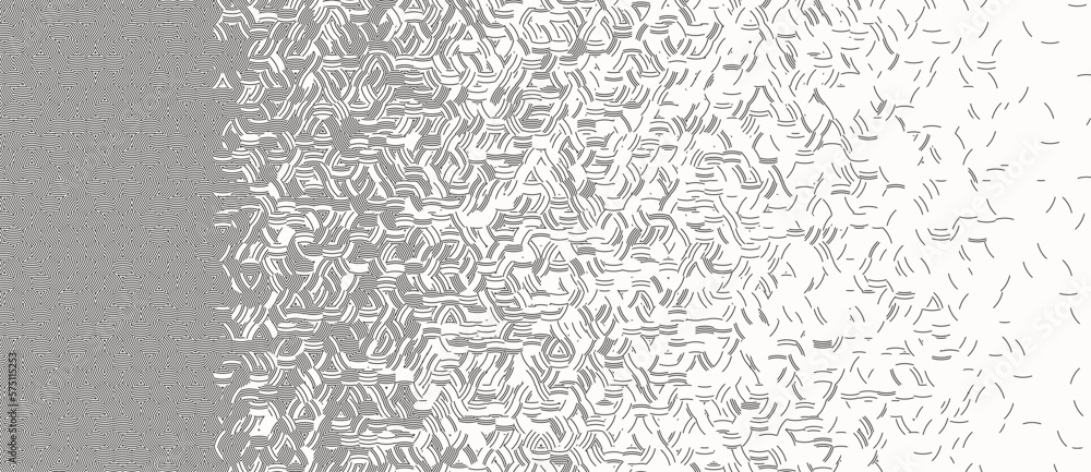 Dissolved lines in hexagon vector with disintegration effect. Modern ...