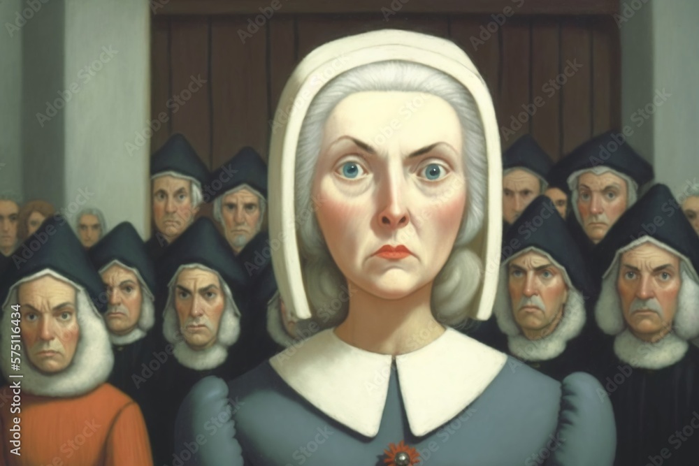 Oil Painting Style Illustration of a Witch Trial. Accusatory Old ...