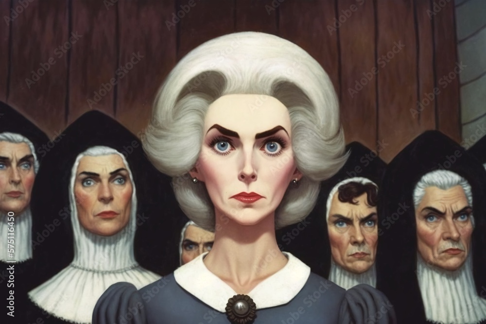 Oil Painting Style Illustration Evil Old Woman and Scary Nuns. [Sci-Fi ...