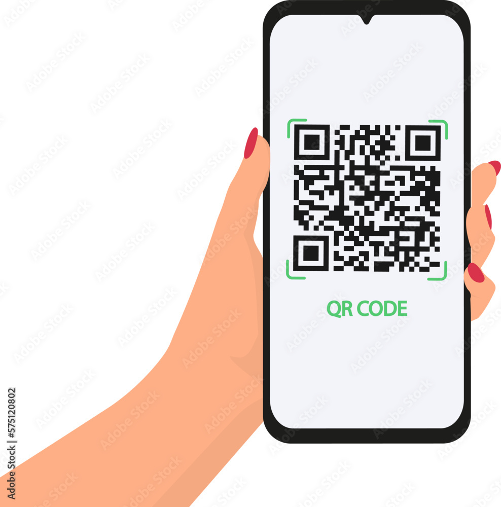 Icon of the QR code. Mobile phone in hand. Vector illustration Stock Vector | Adobe Stock