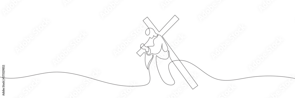 drawing of jesus christ carrying the cross drawn continuous line Stock ...