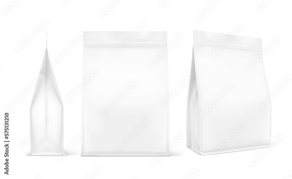 Stand-up pouch bag with flat bottom side gusseted and zipper. Realistic ...