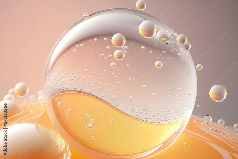 Close up clear liquid cosmetic product. Gel texture with bubbles ...