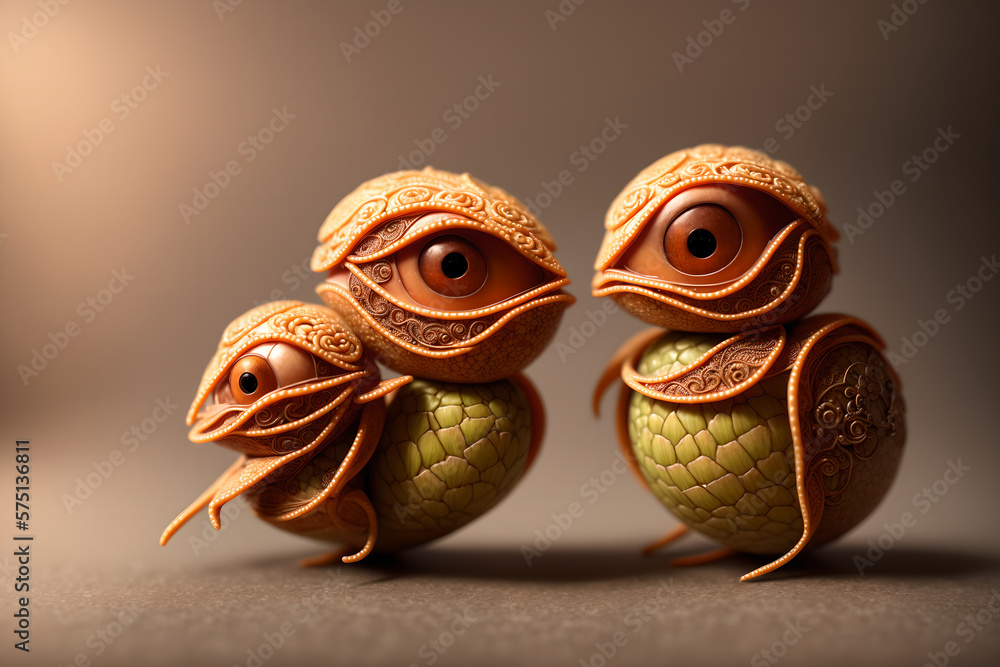 Decorative figures of strange creatures, cute and weird at the same ...