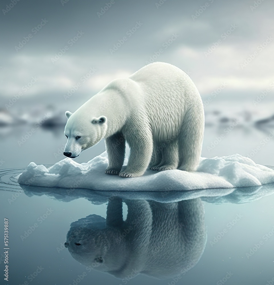 Climate change illustration - Polar bear on a melting ice floe as a ...