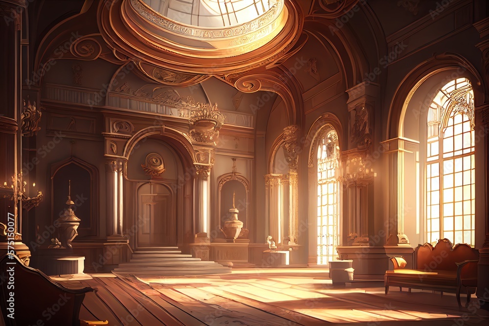 A Realistic Fantasy Interior Of The Royal Palace. Golden Palace. Castle ...
