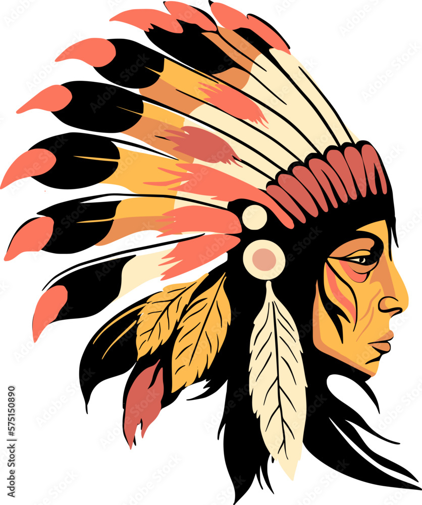Native American Indian Man Face. Ethnic Peru Aztec Navajo vector portrait with feather ...