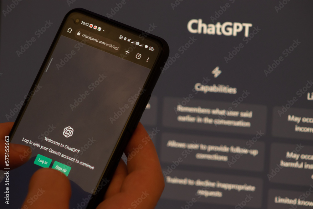 ChatGPT login screen seen on smartphone screen. OpenAI chat bot Stock ...