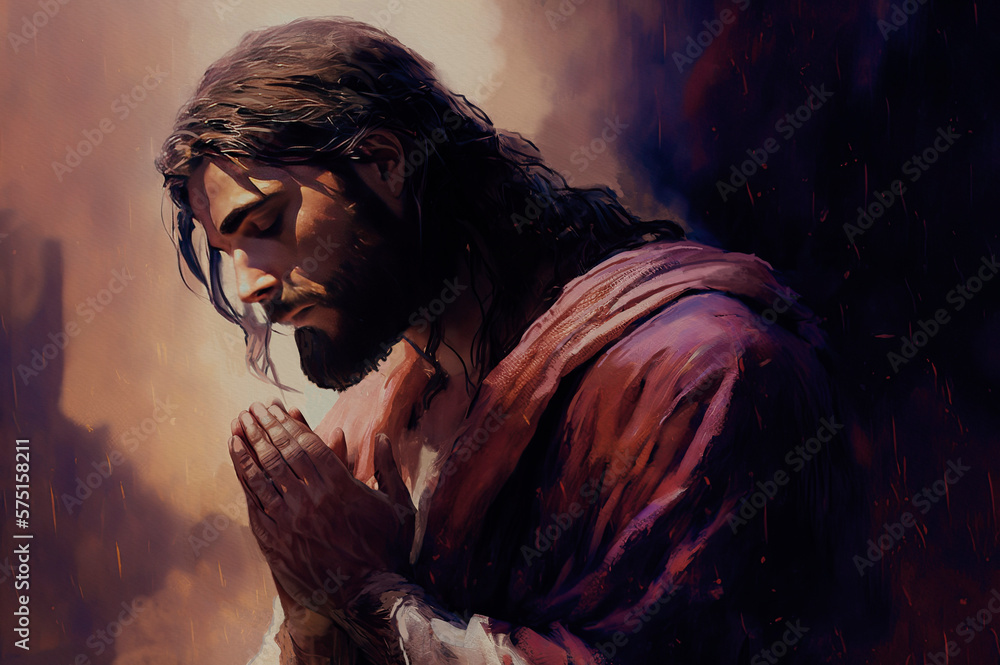 Jesus' prayer in Gethsemane. Holy Week, Good Friday concept. Painting ...