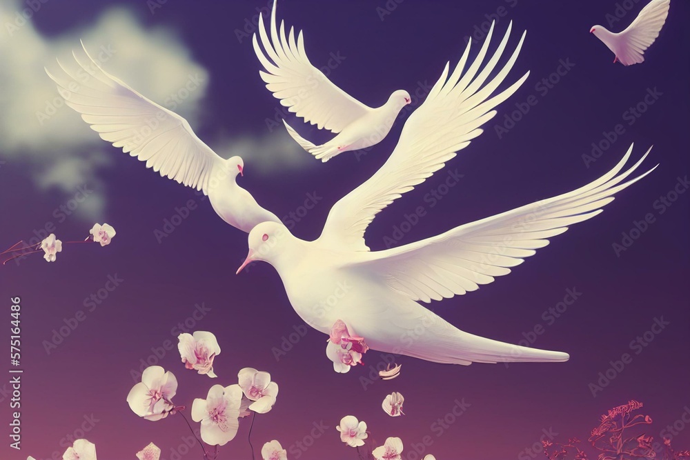 In loving memory illustration with dove illustration. Generative AI ...