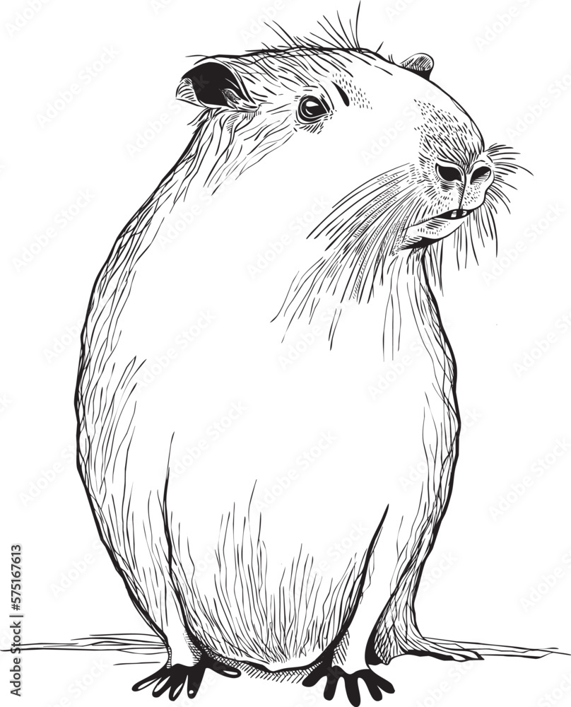 Black and white vector sketch illustration of cute capybara Stock ...