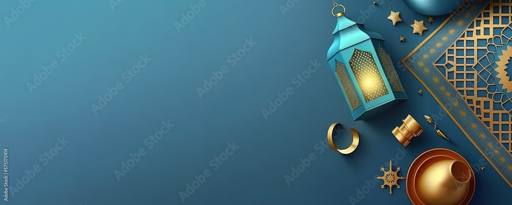 3d Islamic holiday banner. Top view illustration of Ramadan decoration ...