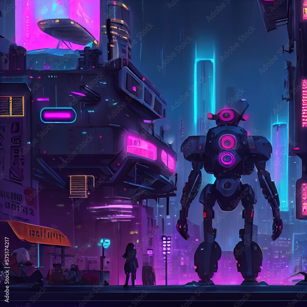 Portrait of a sci-fi robot warrior. An artistic abstract cyberpunk ...