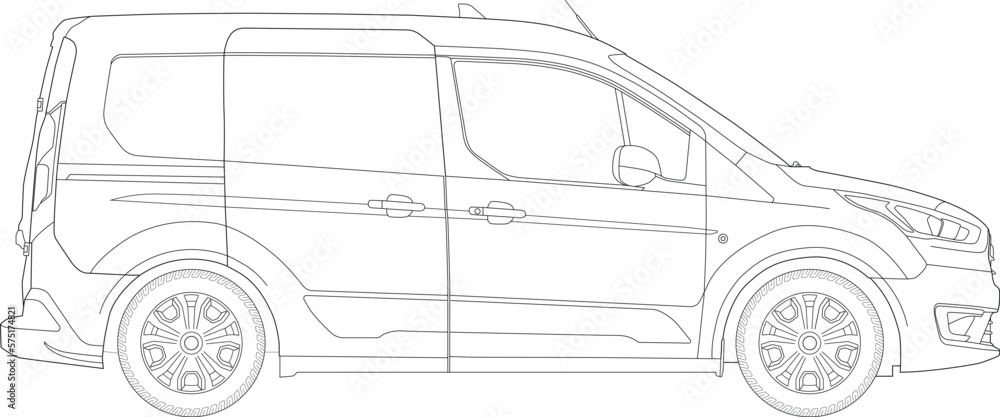 Cargo Van Silhouette Outlined, Vehicle Blueprint Stroke Illustration ...