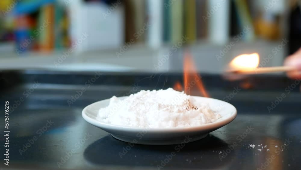 Hand ignites urotropin mixed with calcium gluconate and chemical ...