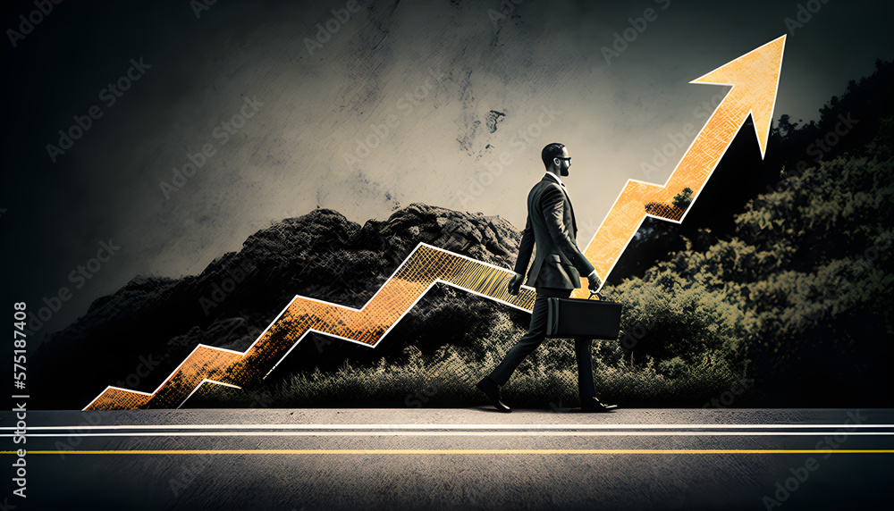 Businessman on a growing journey to success, internet network ...