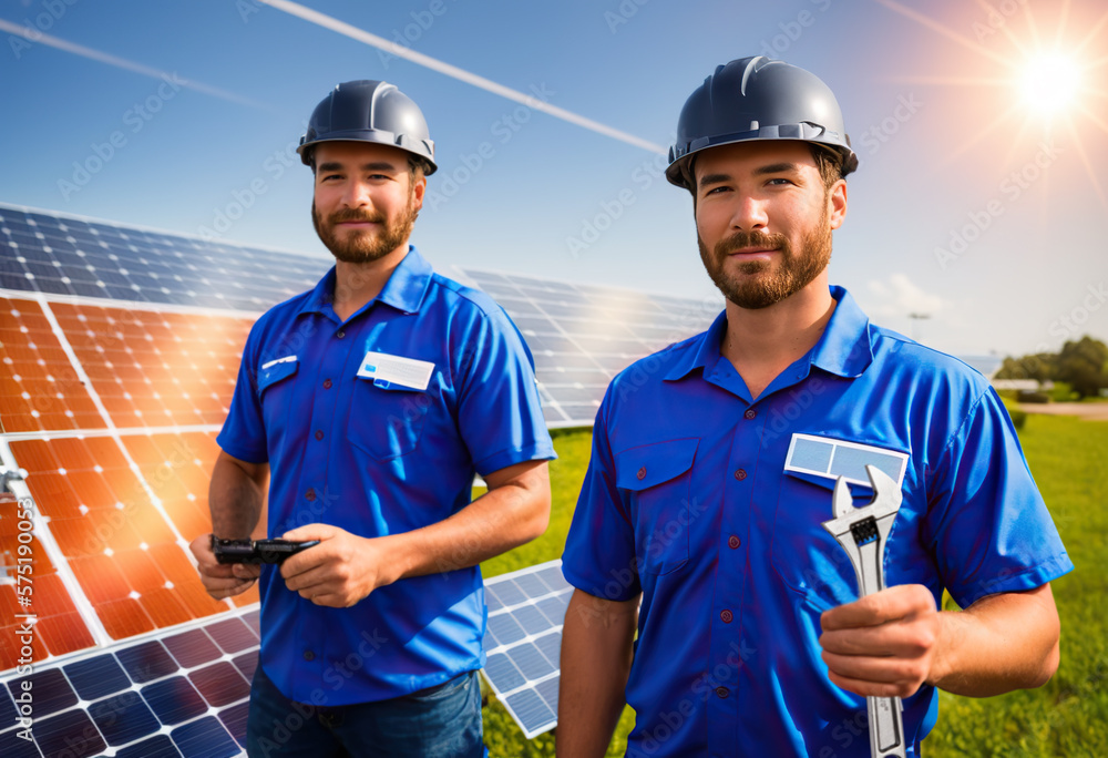 men engineers Work with solar panels and install solar panels at ...