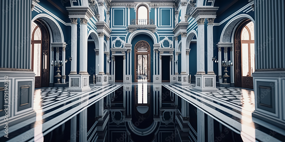 A realistic fantasy interior of the royal palace. golden palace. castle ...