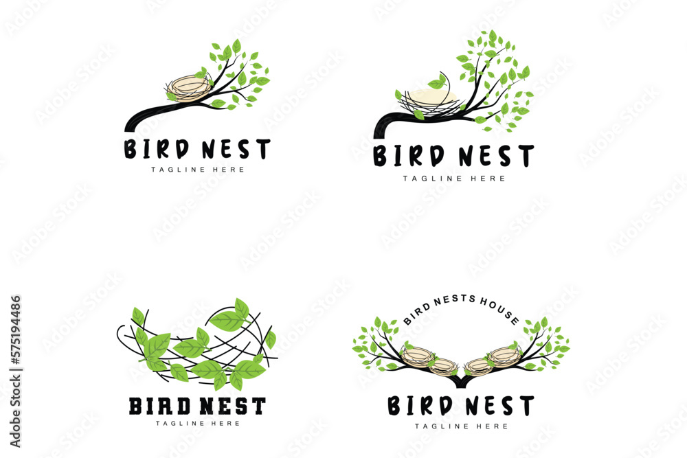 Bird's Nest Logo Design, Bird House Vector For Eggs, Bird Tree Logo ...