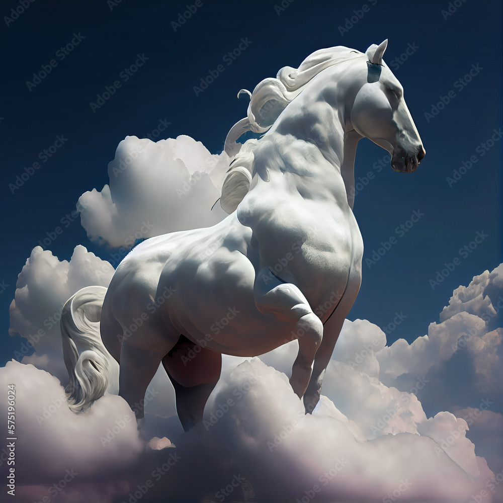 A white horse flying in white clouds.Character Design. Concept Art ...