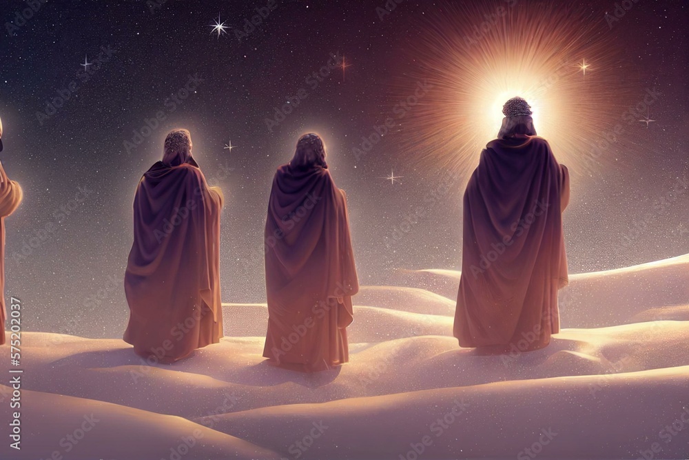 Three wisemen (also known as the magi) follow the star of Bethlehem to ...