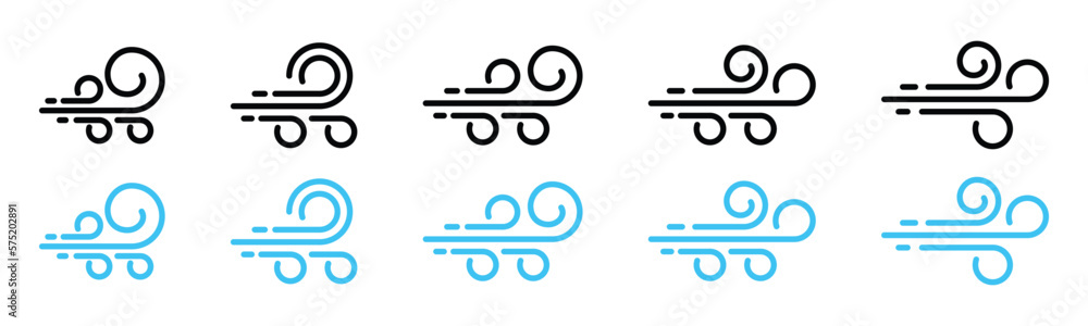 Wind icon set. Blowing wind icons. Wind breeze symbol for apps and ...
