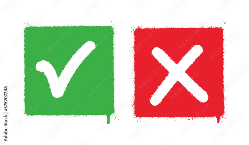 Spray Painted Graffiti Green tick check mark and cross mark icon ...