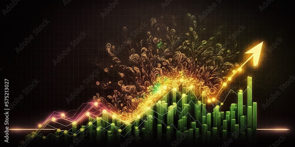 Green Business Digital Growth Graph Background With Leaves and Sparkles ...