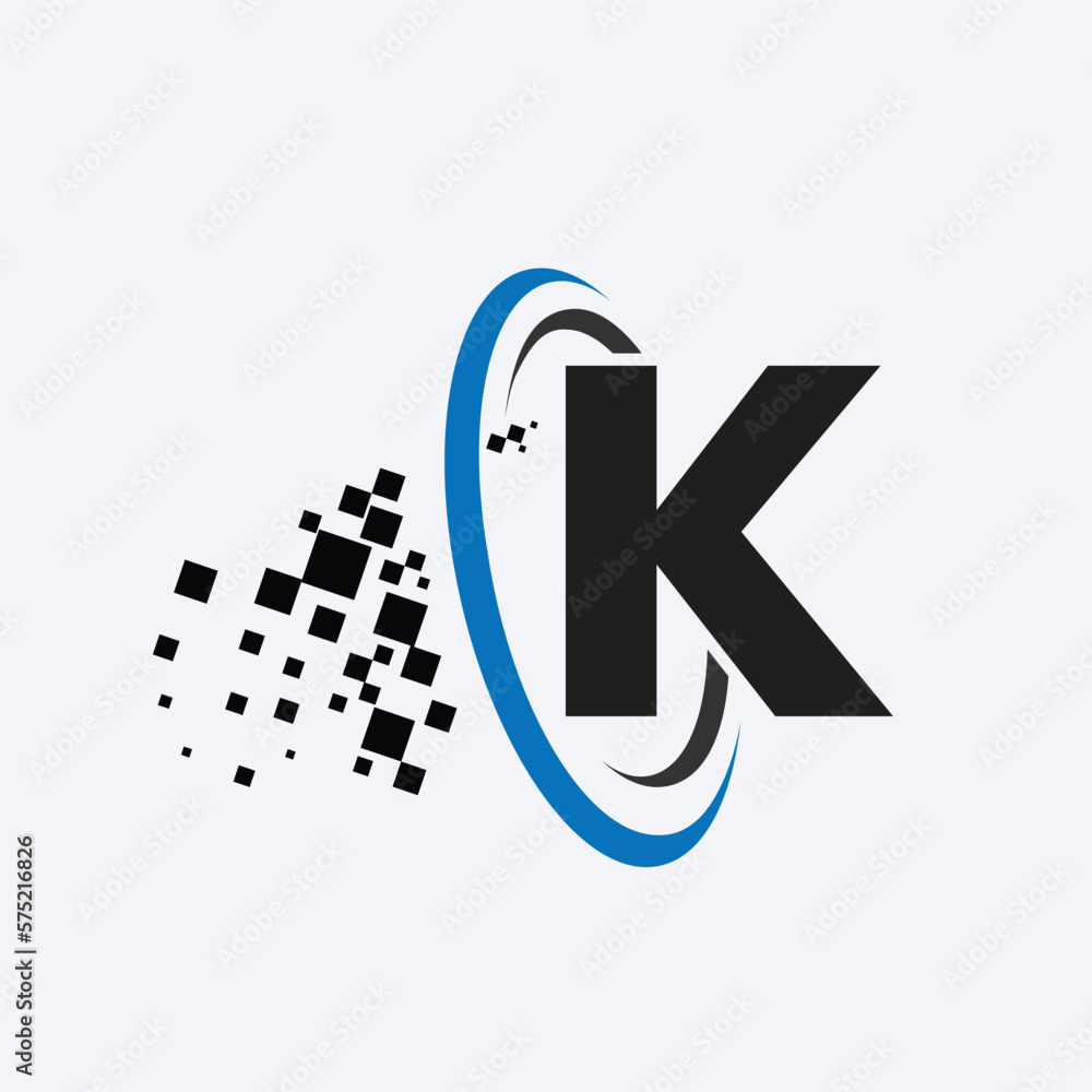 letter K logo symbol in the colorful circle with shattered blocks on ...